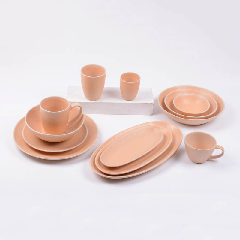 Orange reactive stoneware dinnerware set - MagiCeramic